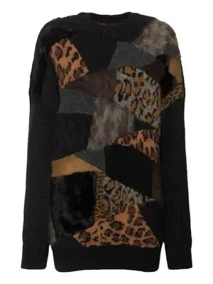 Junya Watanabe Wool Patchwork Oversized Knit Sweater - Black