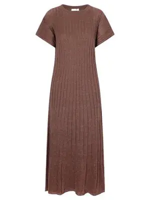 Brunello Cucinelli Metallic Ribbed-knit Midi Dress - Red