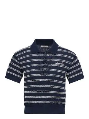 Moncler Striped Collared Short Sleeve Shirt - Midnight Blue