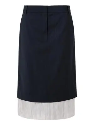 Tibi Layered Pinstriped Wool-blend Midi Skirt - Black