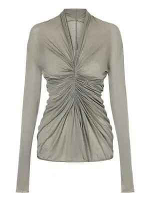 Rick Owens Ruched Cotton-jersey V-neck T-shirt - Gray