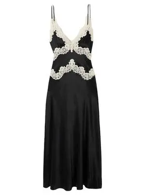 DÔEN Obelia Corded Lace-trimmed Silk-satin Midi Dress - Black
