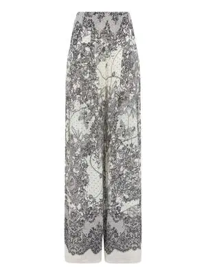 BLUGIRL Floral Lace Detailed Wide Leg Trousers - Gray