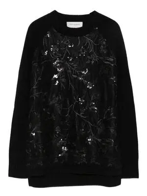 ERMANNO FIRENZE Embellished Crew Neck Long Sleeve Sweater - Black