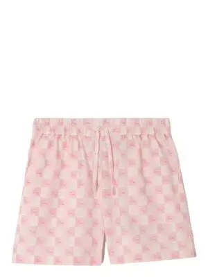 Burberry Equestrian Knight Design Checkerboard Cotton Poplin Shorts - Peony Powder