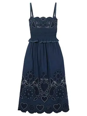 Sea Embroidered Mid-length Dress - Black