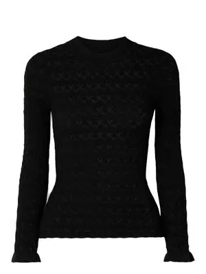 Sea Ruby Textured Ruffled Sleeve Sweater - Black