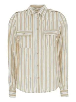 SEMICOUTURE Striped Linen Shirt - Beige