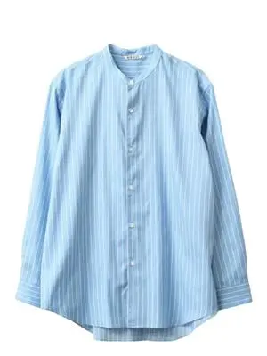 Auralee Striped Stand-Collar Shirt Blue