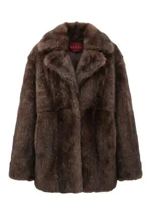 Gucci Soft Hairy Shearling Pea Coat - Dark Brown And Black
