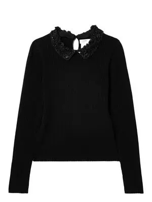 Carolina Herrera Long-sleeved Wool Sweater With Embellished Detachable Neckline - Black