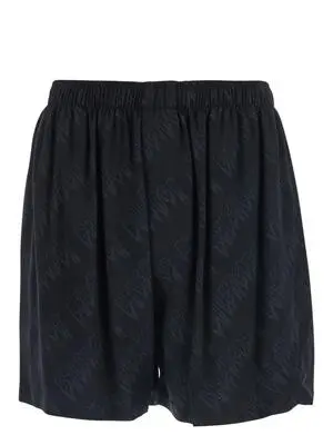Balenciaga Logo Monogram Elastic Waist Shorts - Black