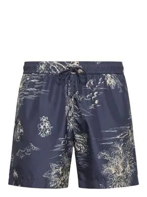 Moncler Logo Patch Tropical Print Swim Shorts - Black
