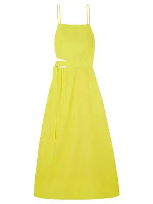 Tibi Belted Asymmetric Cutout Taffeta Midi Dress - Yellow