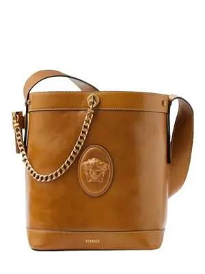 Versace Pivot Small Bucket Shoulder Bag - Brown