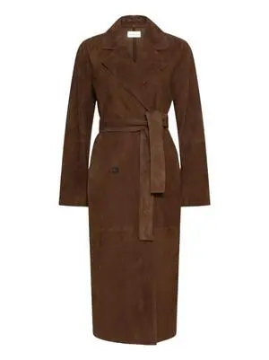 Marella Suede Belted Trench Coat - Brown