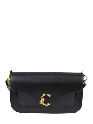 COCCINELLE Leather Shoulder Bag With Gold Tone Clasp - Black