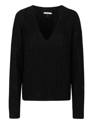 Patrizia Pepe V-neck Ribbed Cropped Sweater - Black