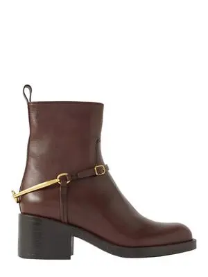Chloé Leather Ankle Boots With Gold Hardware - Brown