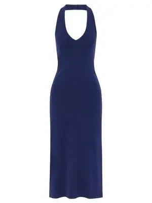 NILI LOTAN Knitted Backless Midi Dress With Halterneck - Blue