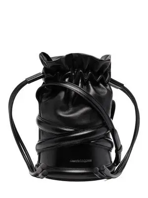 Alexander McQueen Logo Printed Drawstring Bucket Bag - Black
