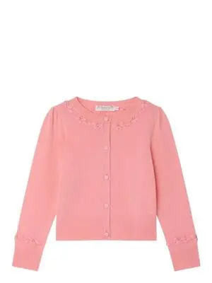 Bonpoint Liora Floral Crewneck Cardigan - Candy Pink