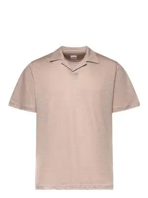 Eleventy Open Collar Linen Polo Shirt - Nude