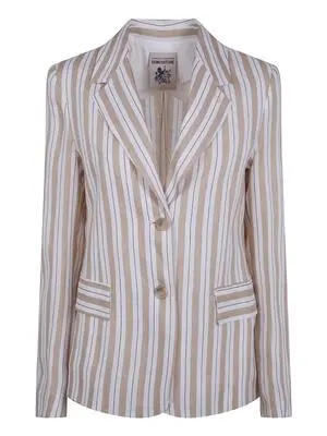 SEMICOUTURE Striped Blazer With Notched Lapel - Beige