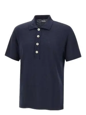 Eleventy Buttoned Knit Polo Shirt - Blue