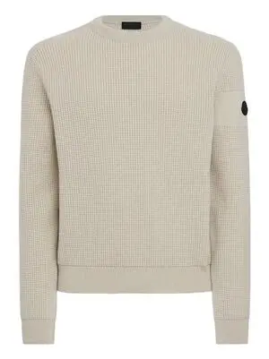 Moncler Virgin Wool Crew Neck Sweater With Logo Patch - Nude