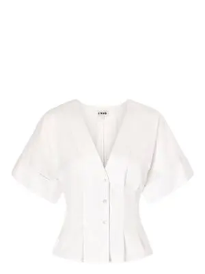 STAUD Staud Elle Pleated Short Sleeve Shirt