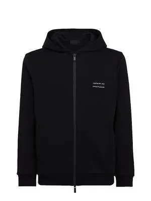 Moncler Cotton Fleece Zip-up Hoodie With Printed Logo - Black