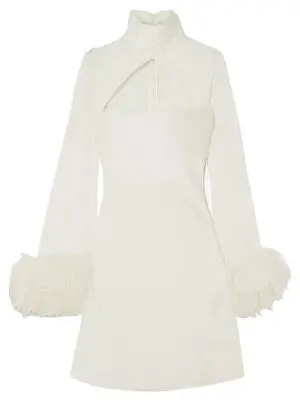 16Arlington Odessa Mini Dress With Feather Trim - White