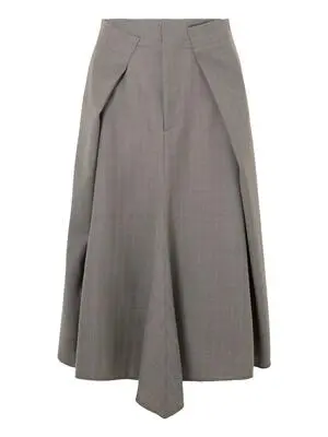Victoria Beckham Pleated Wool Midi Skirt - Gray