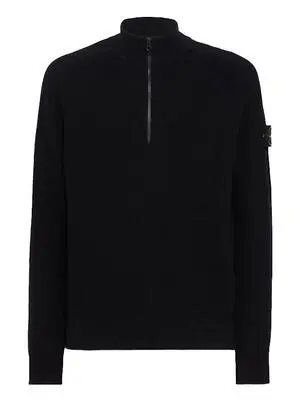 Stone Island Logo Cotton Half-zip Knit Sweater - Black