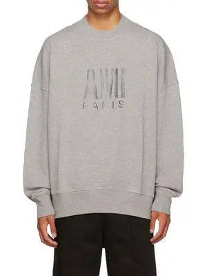 Ami Oversize Logo Embroidered Sweatshirt - Gray