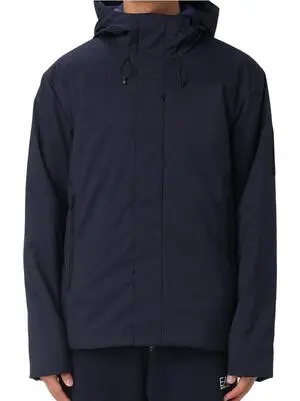 EA7 Long Sleeve Cotton Hooded Coat - Blue