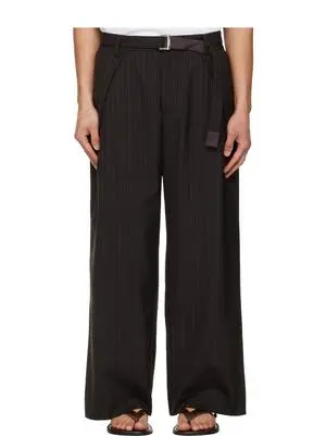 Sacai Chalk-stripe Belted Trousers - Brown