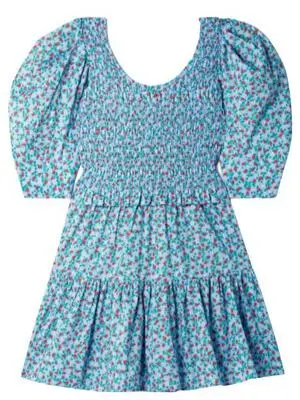 Sea Elastic Waist Mini Dress - Blue