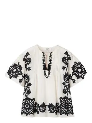 SEA Sea Liliana Appliquéd Pintucked Cotton-Blend Voile Blouse