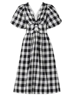 Sea Gingham Check Midi Dress - Gray