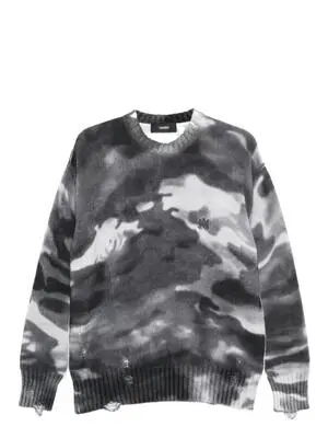 Amiri Distressed Camouflage Crew Neck Sweater - Grey