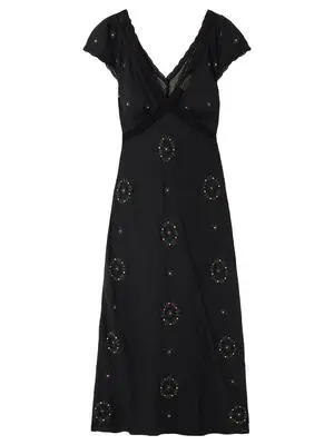 Rixo Iggy Lace-trimmed Embroidered Voile Midi Dress - Black
