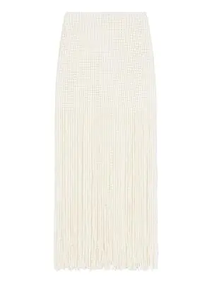 Alaïa Knitted Fringed Midi Skirt - White