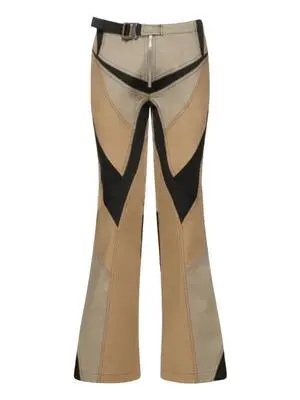 DION LEE Patchwork Rider Straight Leg Pants With Belt - Green