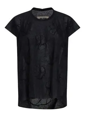 UMA WANG Polka Dot Fine Knit Short-sleeved T-shirt - Black
