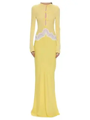 Christopher Esber Christopher Esber Long Sleeve Knotted Lace Embellished Maxi Dress Yellow