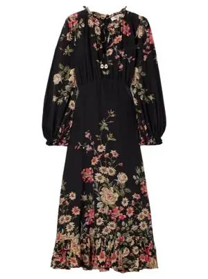 Sea Ruffled Floral Print Midi Dress - No