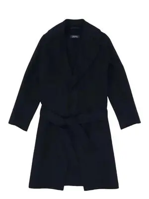 Max Mara Girdle Coat With Lapel And Waist Strap - Black