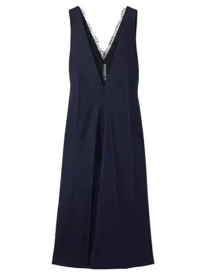 Carven Wool-flannel And Crinkled-satin Midi Dress - Black